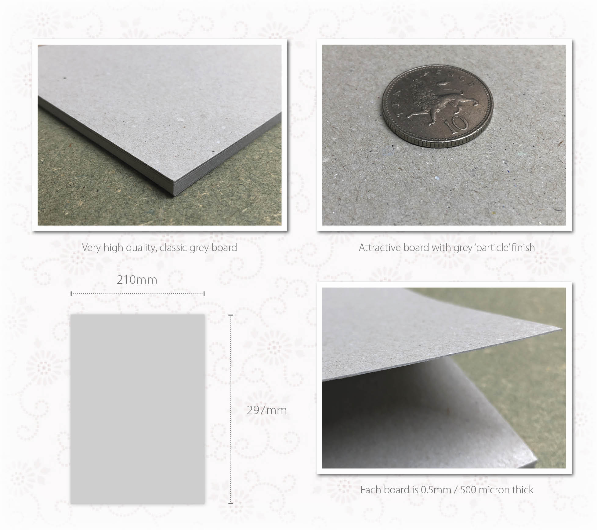 A4 Greyboard Grey Backing Board 0.5mm 500 micron Thick Craft Card ...